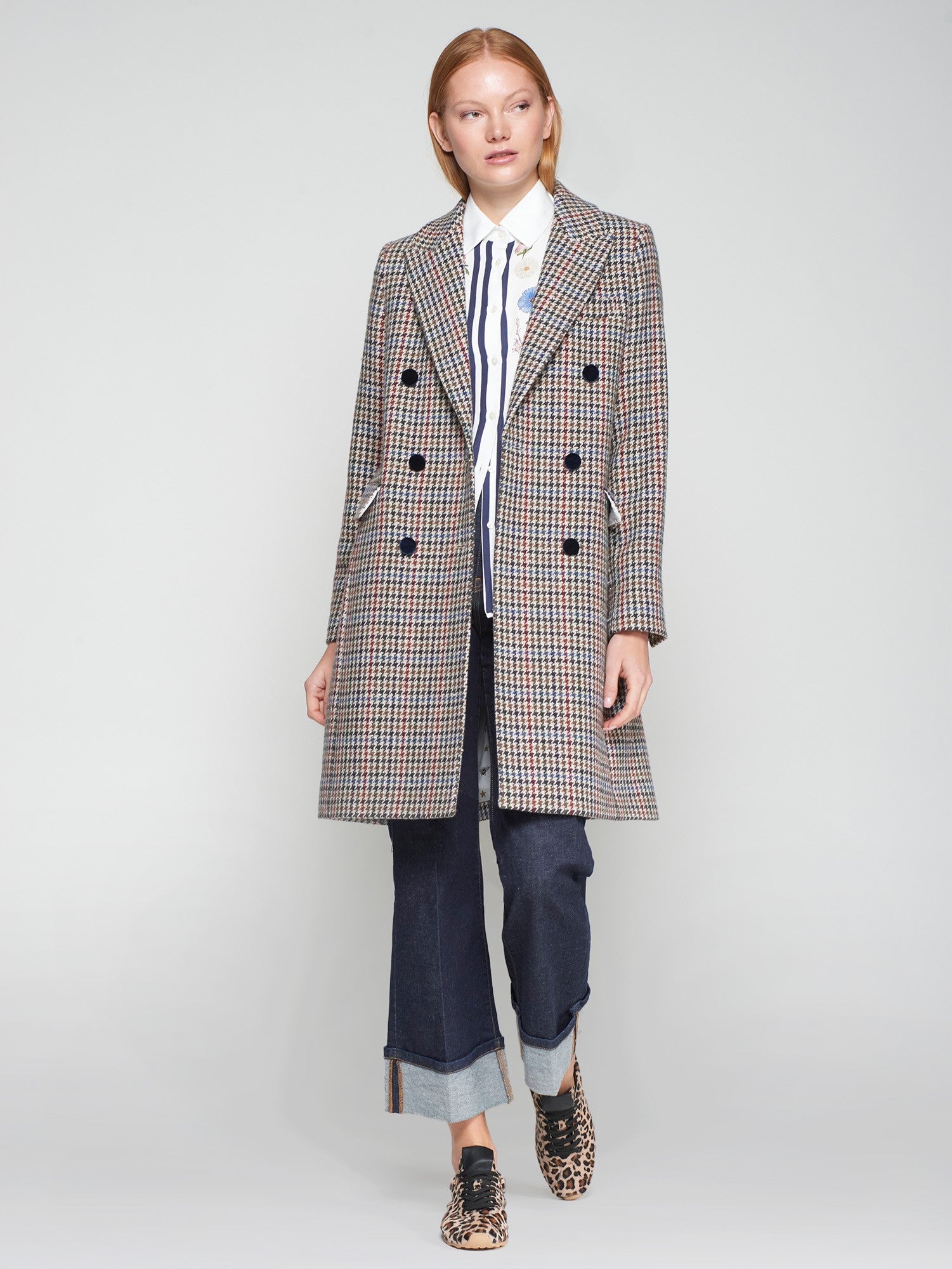 HOUNDSTOOTH WOOL COAT WITH VELVET COLLAR VILAGALLO – The Fashion House